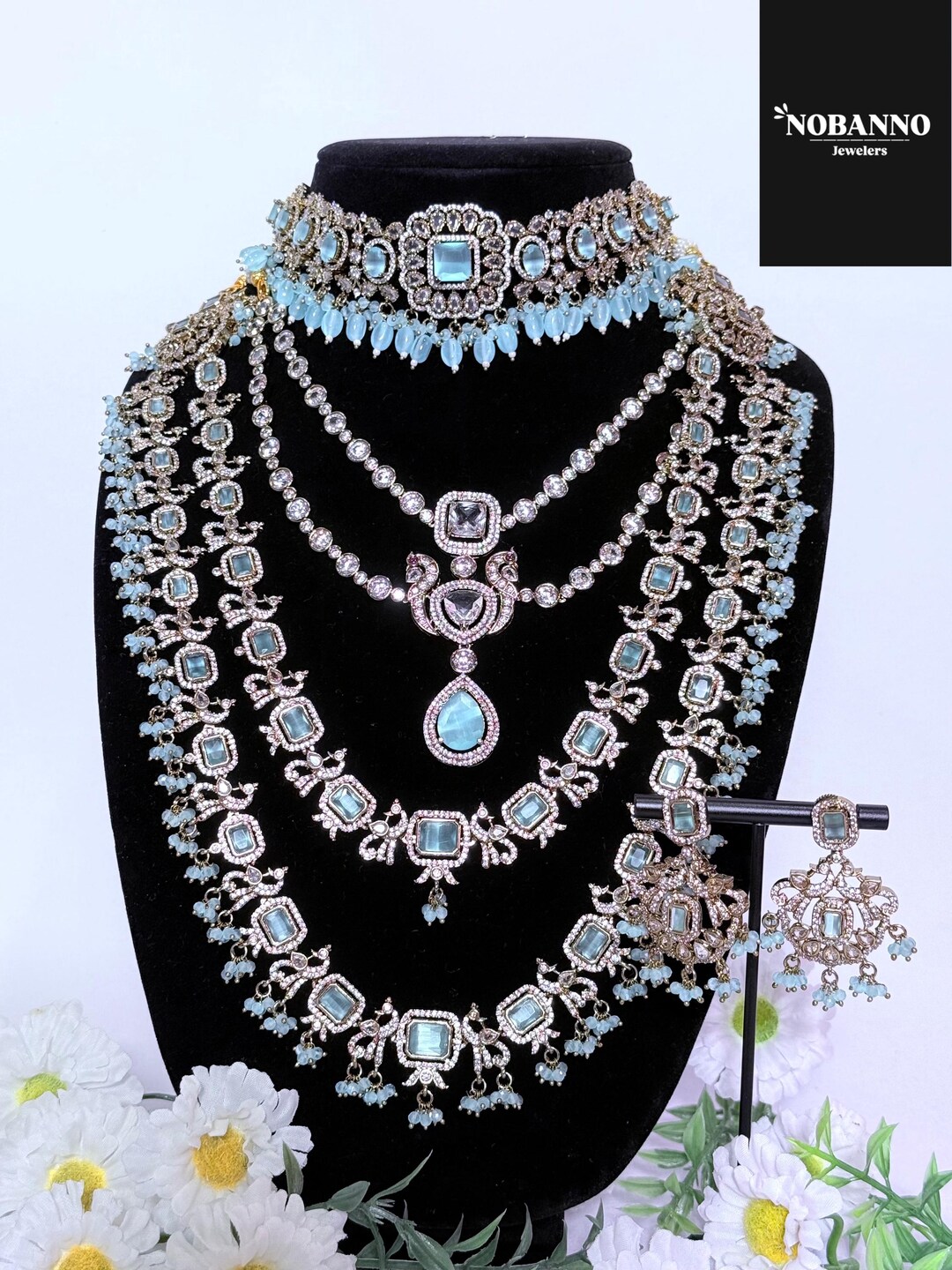 Handcrafted Victorian Bridal Jewelry Set: Stone Choker, Necklace ...