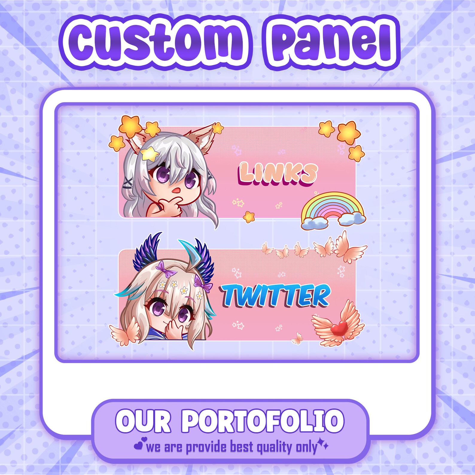 Custom Twitch Panels or Panel Twitch. Vtuber Panel, Pet Panel, Anime ...
