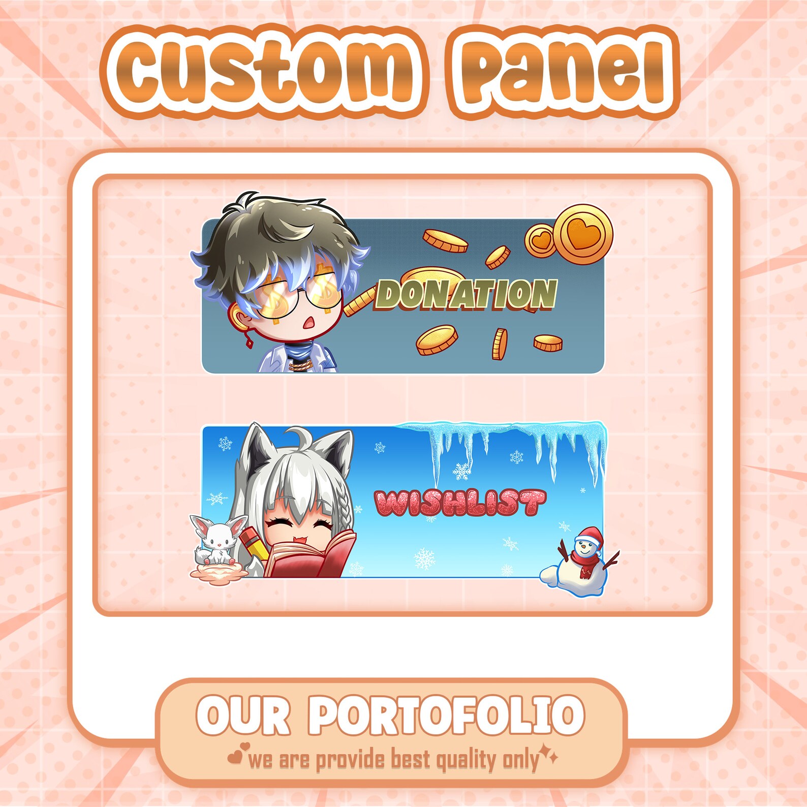 Custom Twitch Panels or Panel Twitch. Vtuber Panel, Pet Panel, Anime ...
