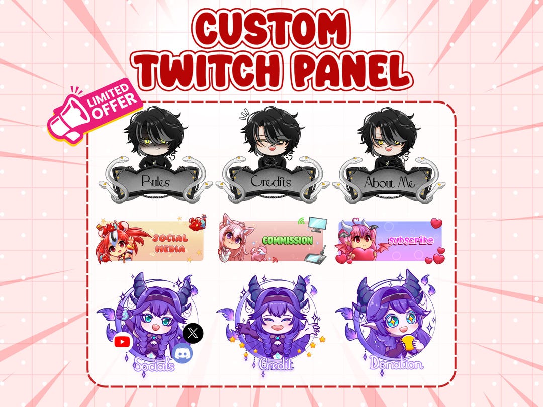 Custom Twitch Panels or Panel Twitch, Vtuber Panel, Anime Panel, Pet ...