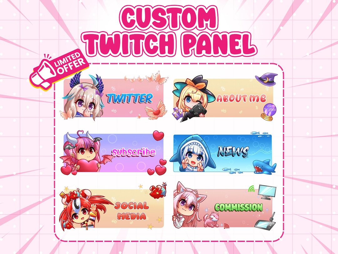 Custom Twitch Panels or Panel Twitch. Vtuber Panel, Pet Panel, Anime ...