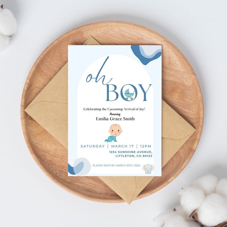 Editable Oh Baby Invitation, It's a Boy, Minimalist Baby Shower ...