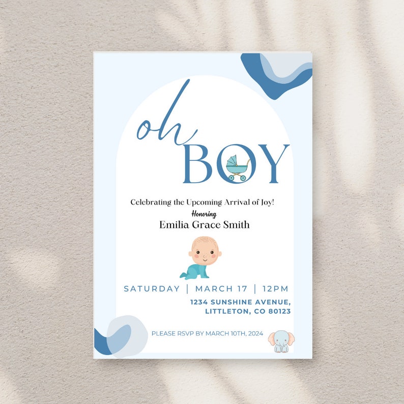 Editable Oh Baby Invitation, It's a Boy, Minimalist Baby Shower ...