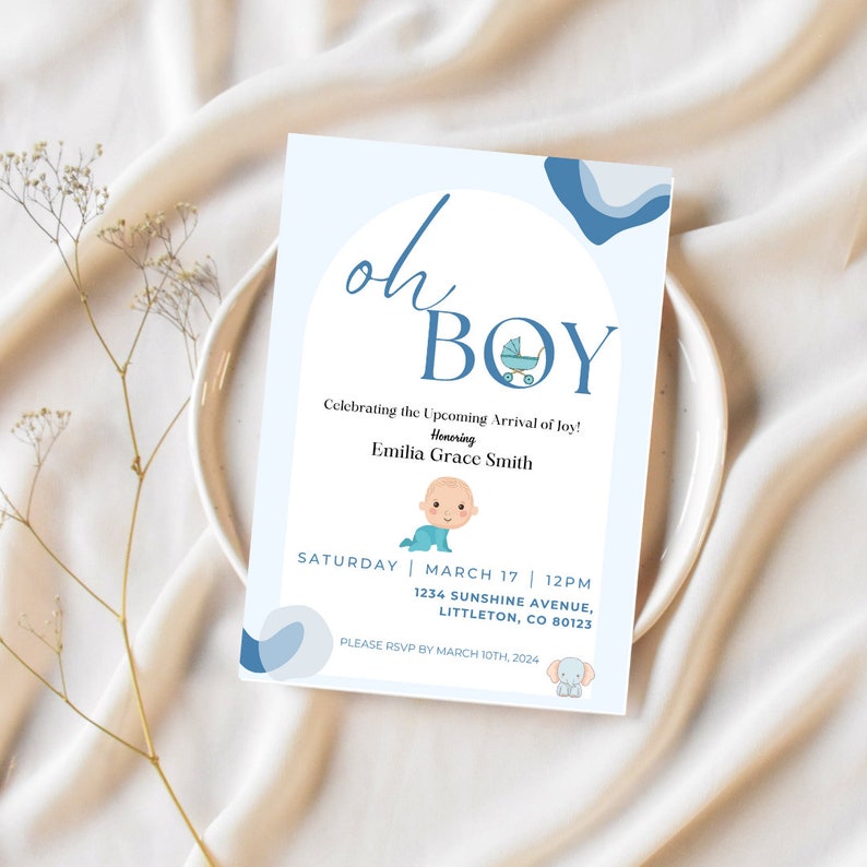 Editable Oh Baby Invitation, It's a Boy, Minimalist Baby Shower ...