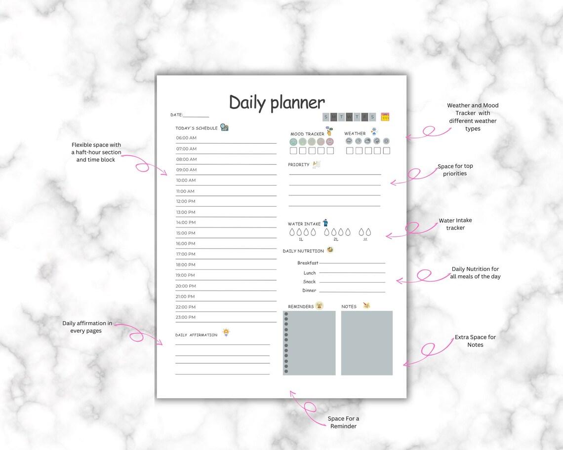 Daily Planner Printable With Journaling Page, Daily Affirmation, With A ...
