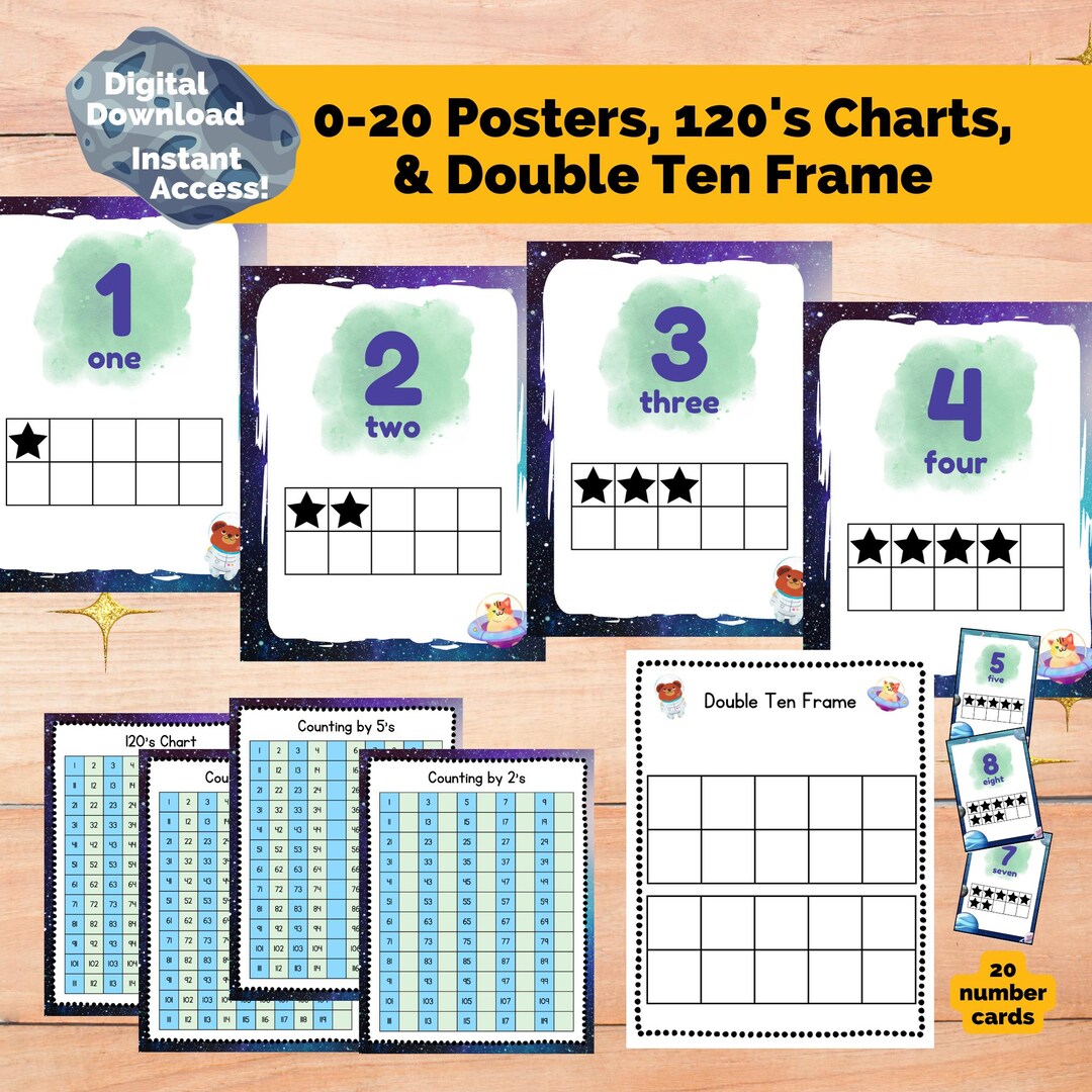 Outer Space 0-20 Number Posters, 120's Charts, & Double Ten Frame - Etsy