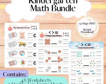 Kindergarten Math 50 Worksheet Bundle, Instant Download, Printable ...