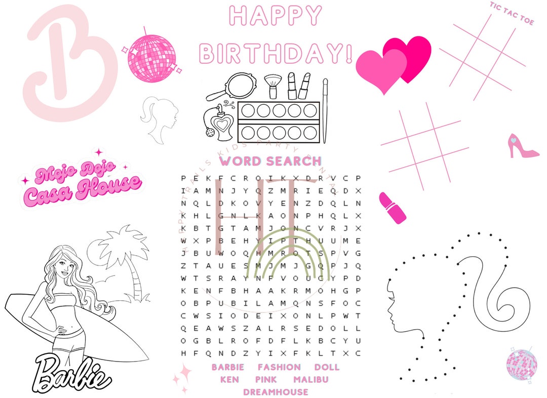 BARBIE ACTIVITY SHEET, Barbie Coloring Sheet, Barbie Party Favors - Etsy