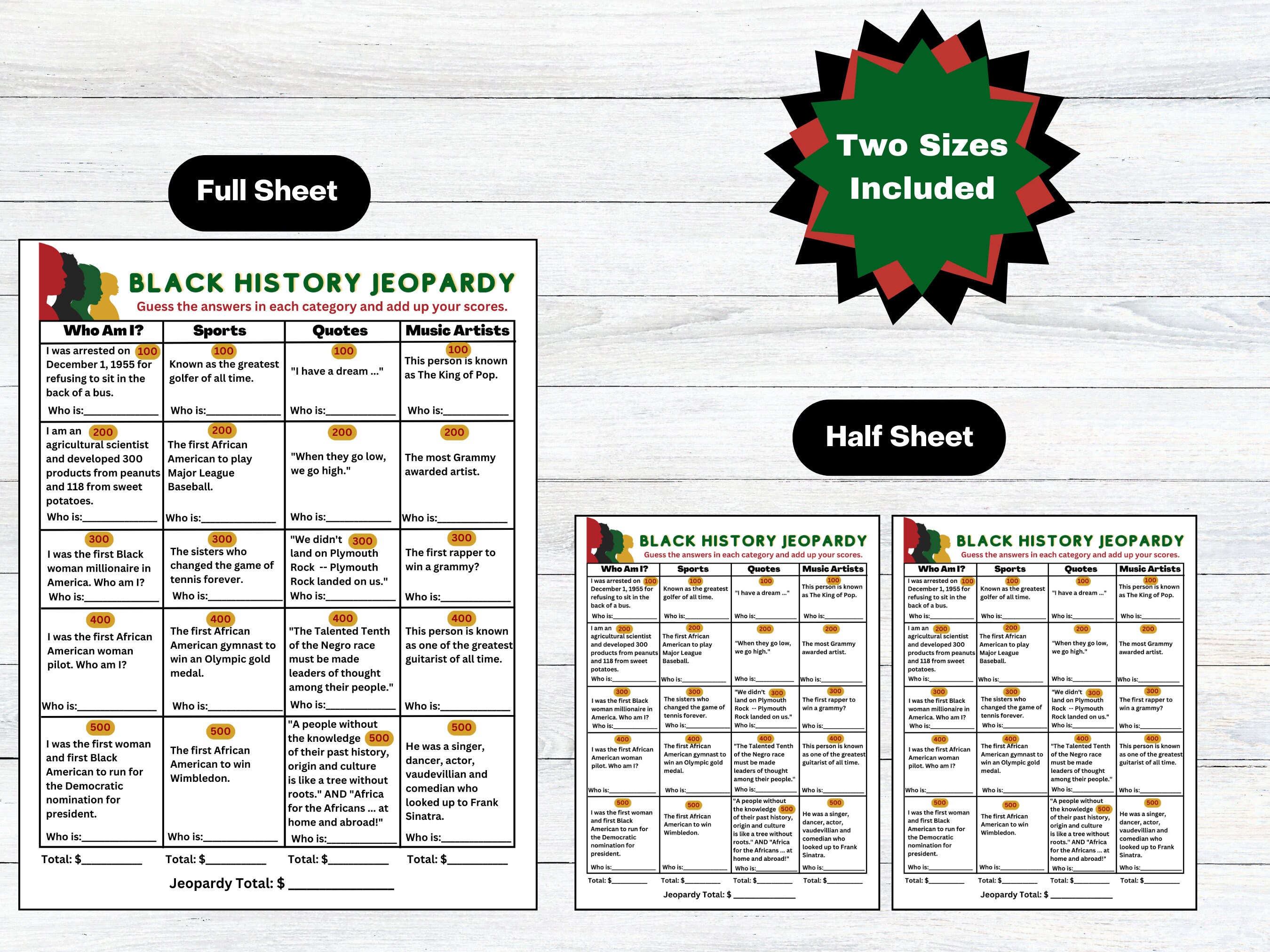 Black History Jeopardy Trivia Game: Family Game Night (digital Download ...