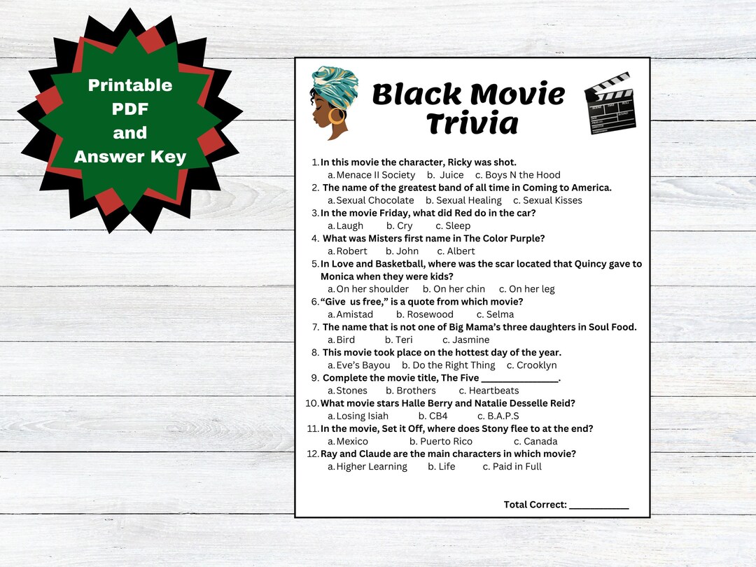 Black Movie Trivia Game: African American History, Black Culture ...