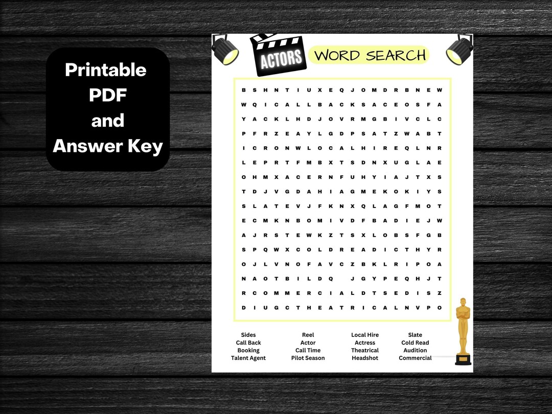 Actors Word Search Puzzle: Acting & Film Game (PDF Download) - Etsy