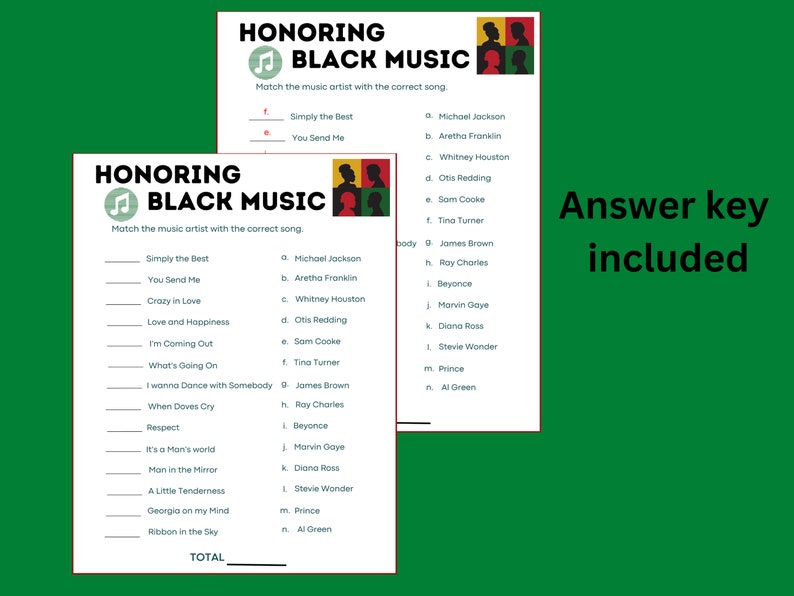 Black Music Matching Game Black History Matching Activity Birthday ...