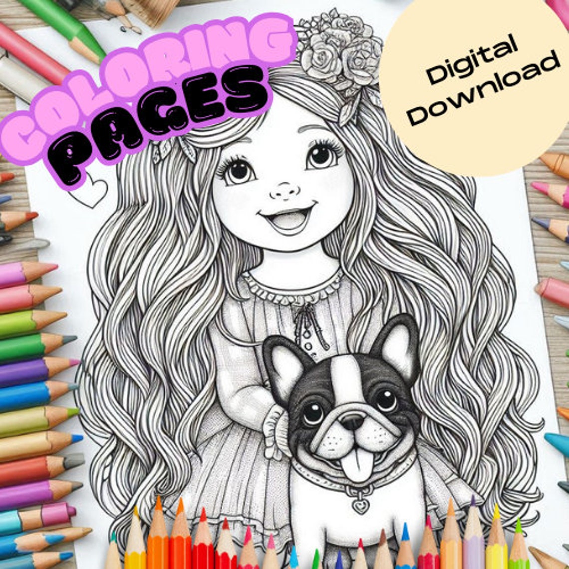 Frenchie Coloring Book With Little Girls - Etsy