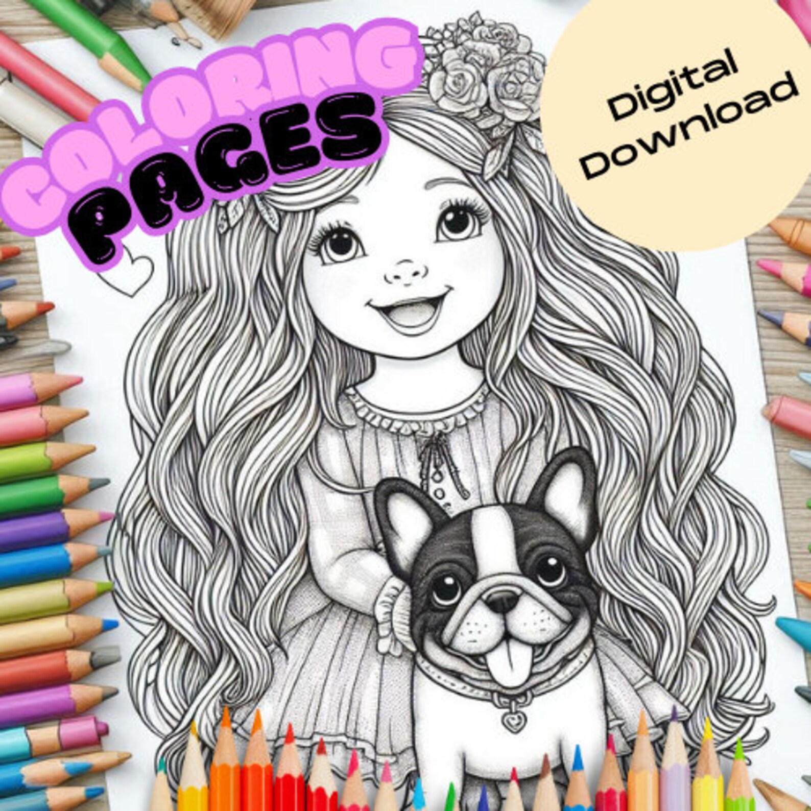 Frenchie Coloring Book With Little Girls - Etsy