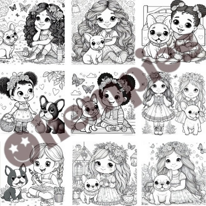 Frenchie Coloring Book With Little Girls - Etsy