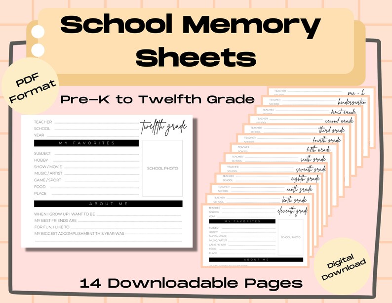 School Memory Printable Sheets - Etsy Australia
