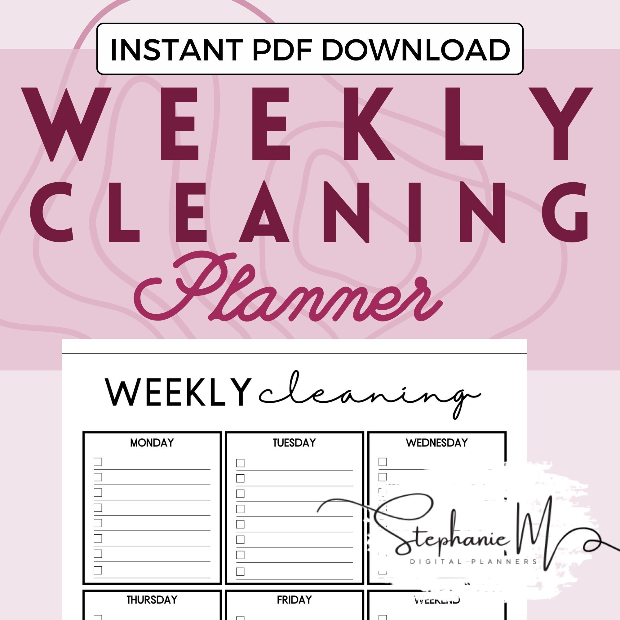 Minimalist Weekly Cleaning Plan PDF Printable | 7 Day Cleaning Schedule ...