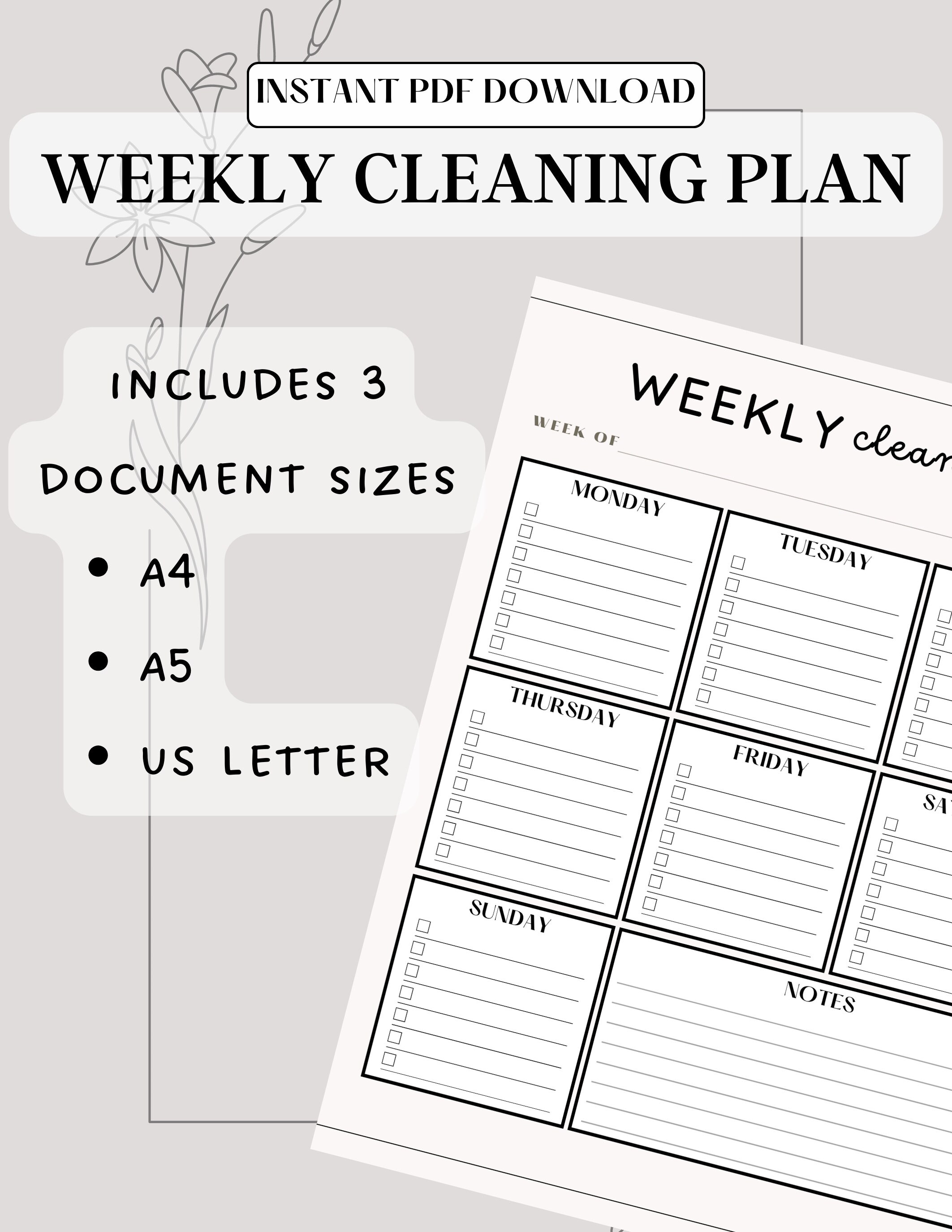 Minimalist Weekly Cleaning Plan PDF Printable 7 Day Cleaning - Etsy ...