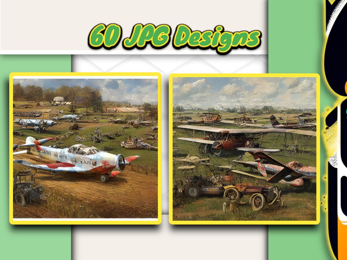 Antique Farm Plane Painting Barnyard Landscape Art Vintage Airplane in ...