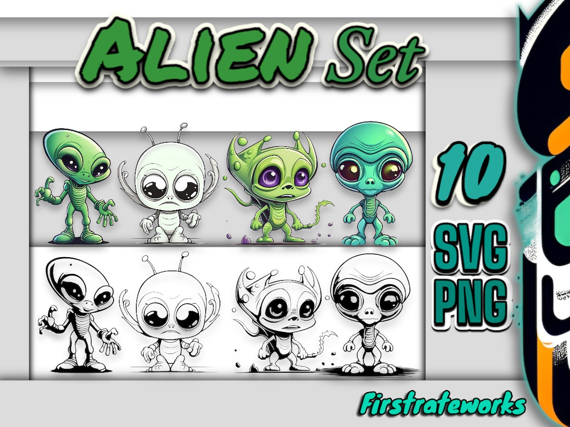 Alien Clipart - SVG and PNG Files | 10 Digital Download Files | Aliens ...