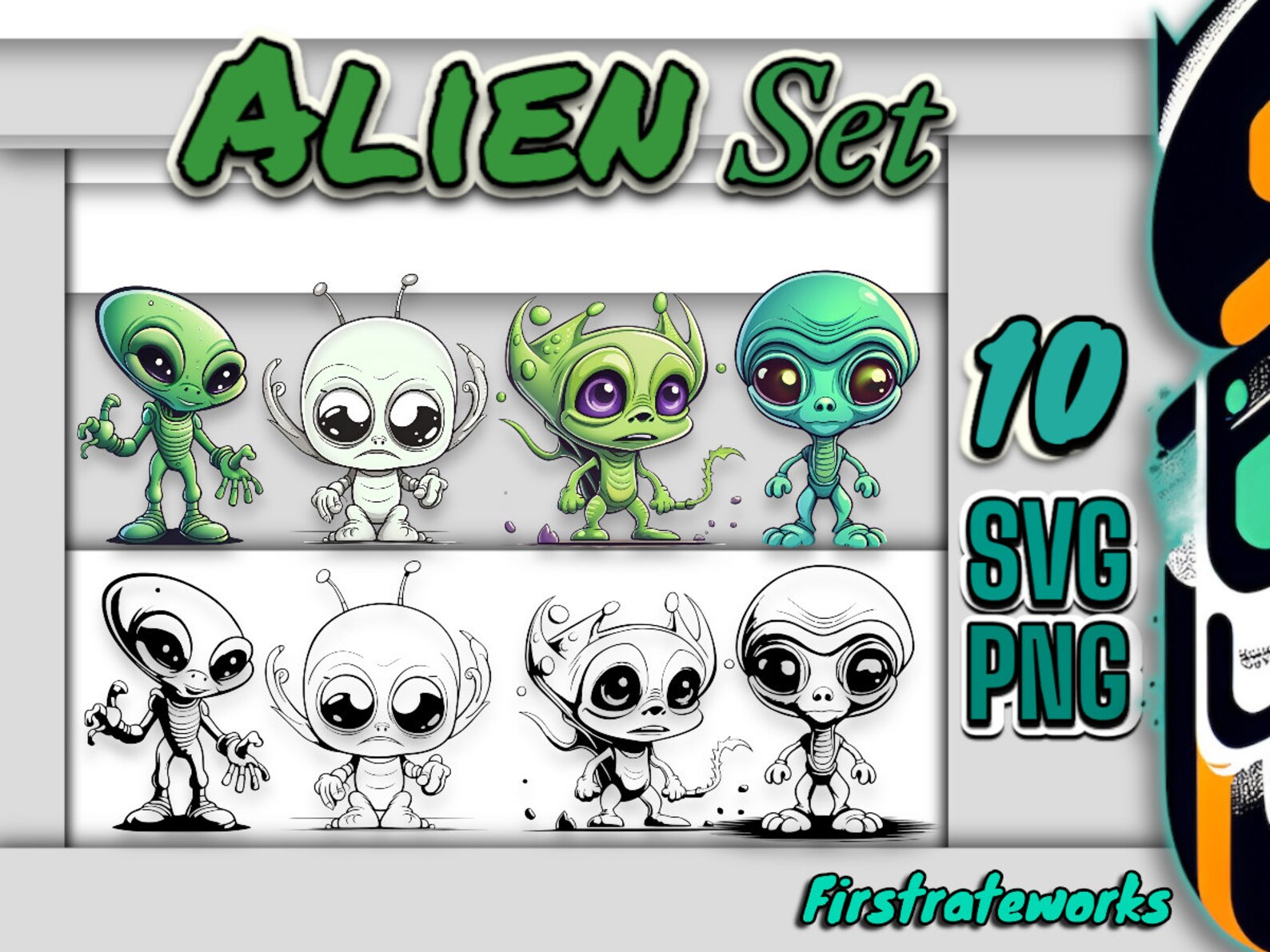 Alien Clipart SVG and PNG Files 10 Digital Download Files Aliens Cut ...