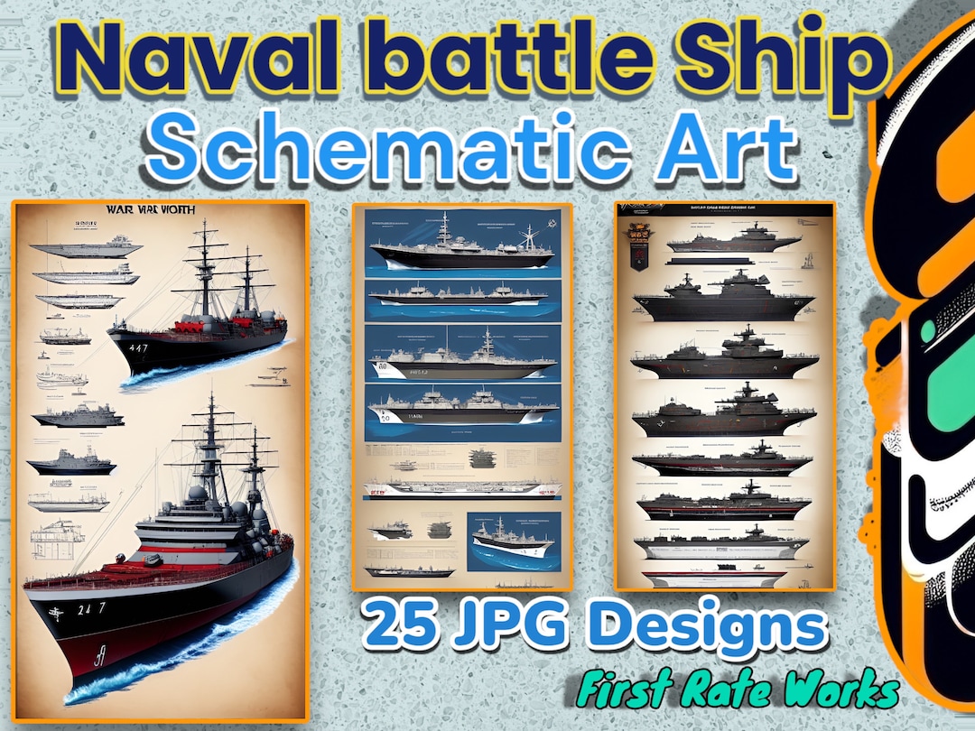 Battleship Blueprint Art - Navy Ship Schematic Map | Printable Wall Art ...