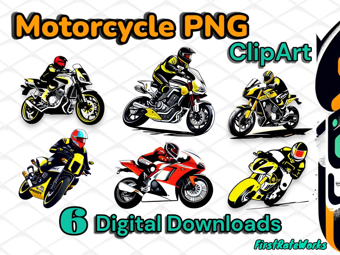 Motorcycle Racing Clipart Bundle 6 High-speed PNG Digital Download ...