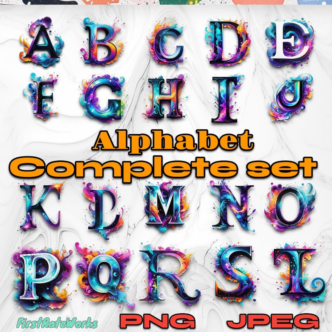 Vibrant Black Light Font Lettering - Complete Alphabet Set | Paint ...