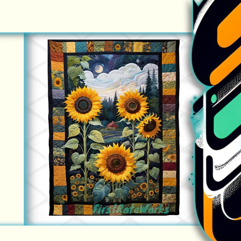 Sunflower Quilt Patterns - Patchwork Nature Scenery - Floral Wall Art ...