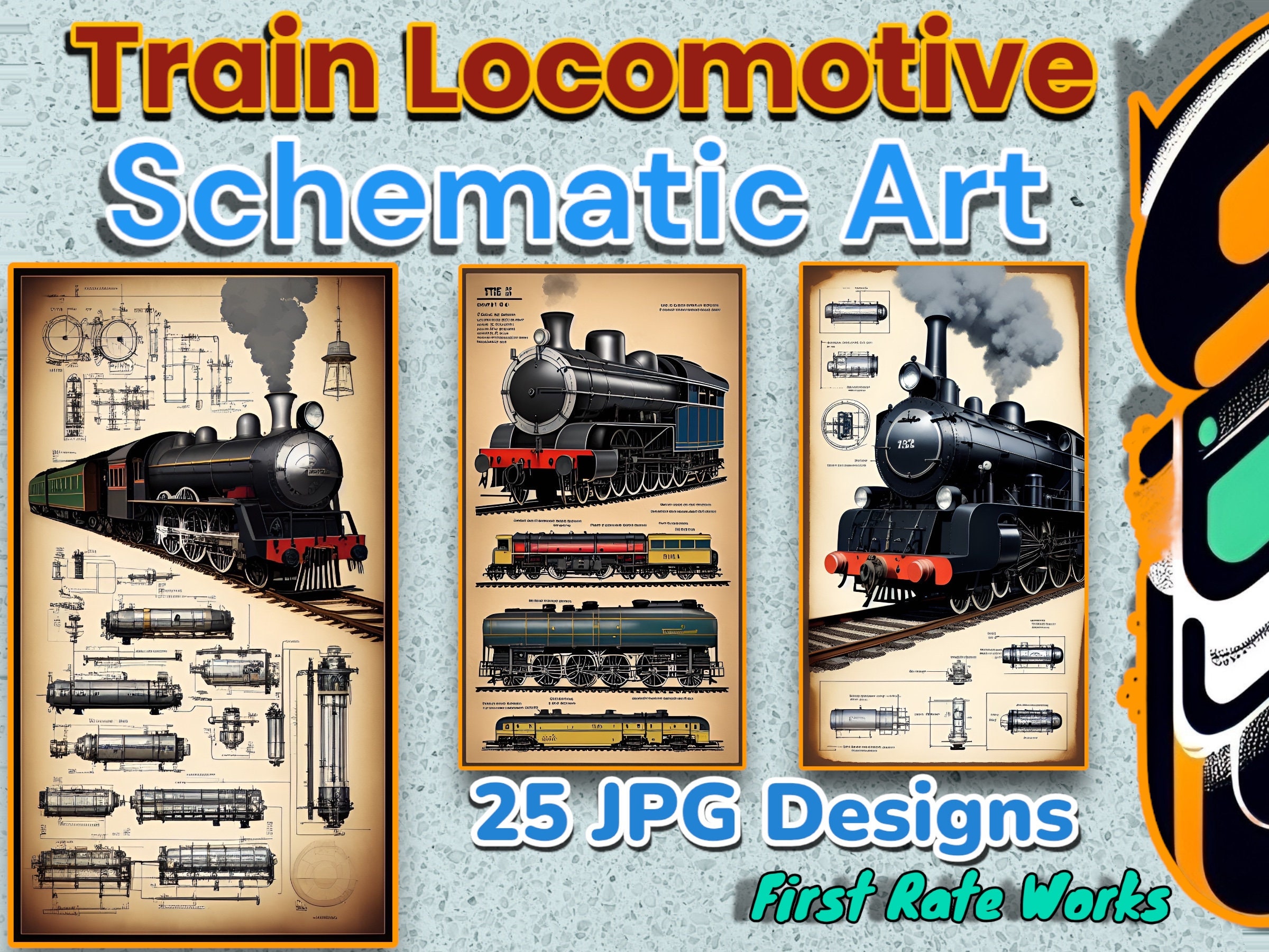 Antique Train - Locomotive Art | Printable Blueprint Patterns | Steam ...