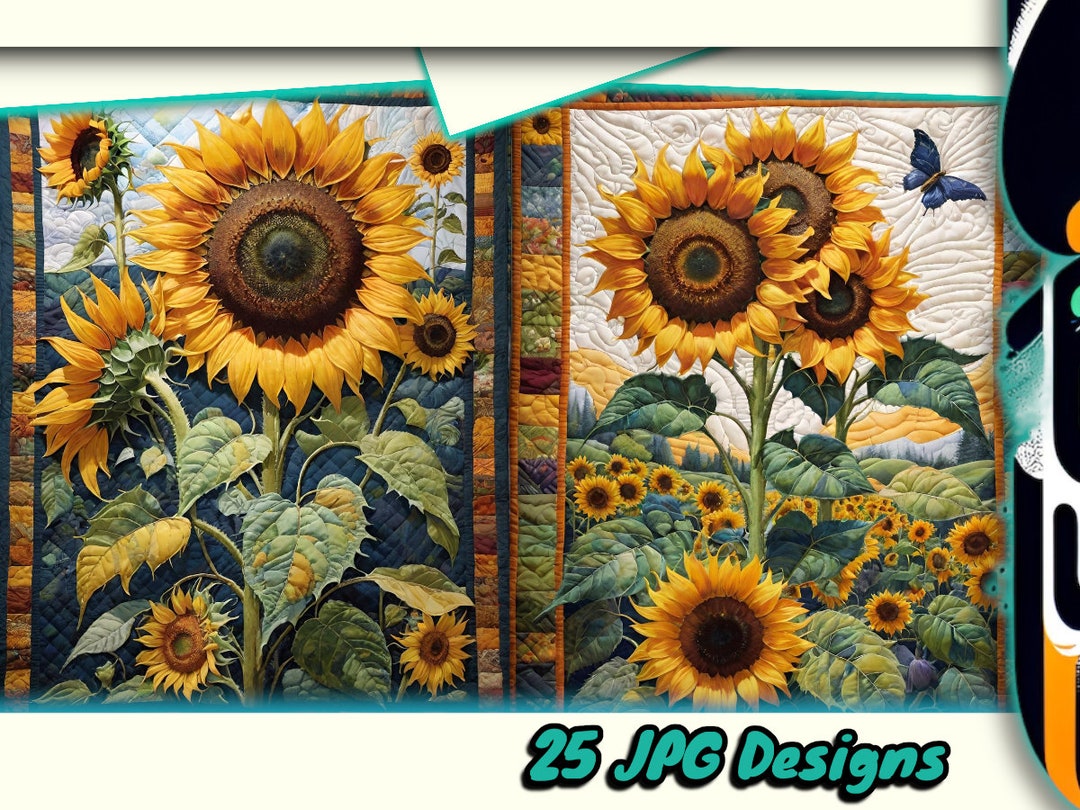 Sunflower Quilt Patterns - Patchwork Nature Scenery - Floral Wall Art ...