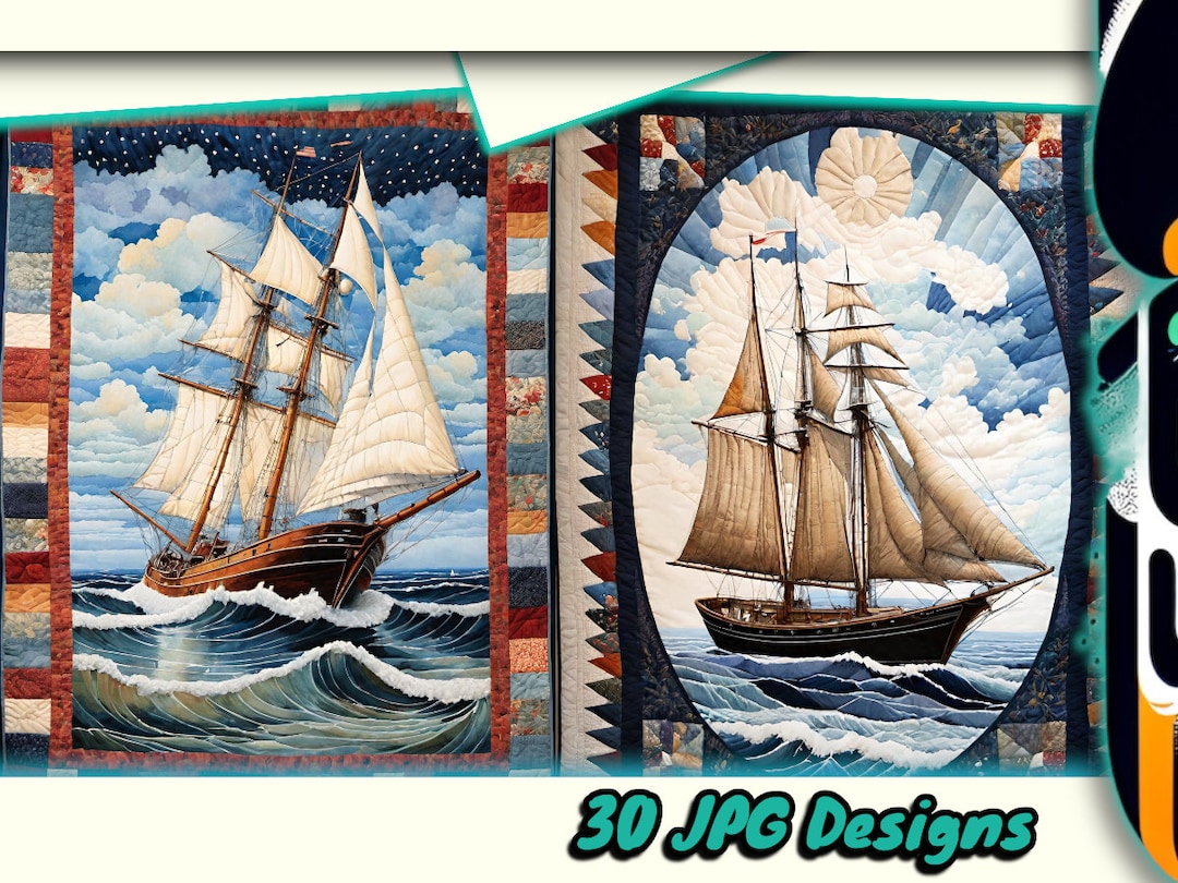 Antique Sailboat Quilt Patterns - Patchwork Ocean Scenery - Nautical ...