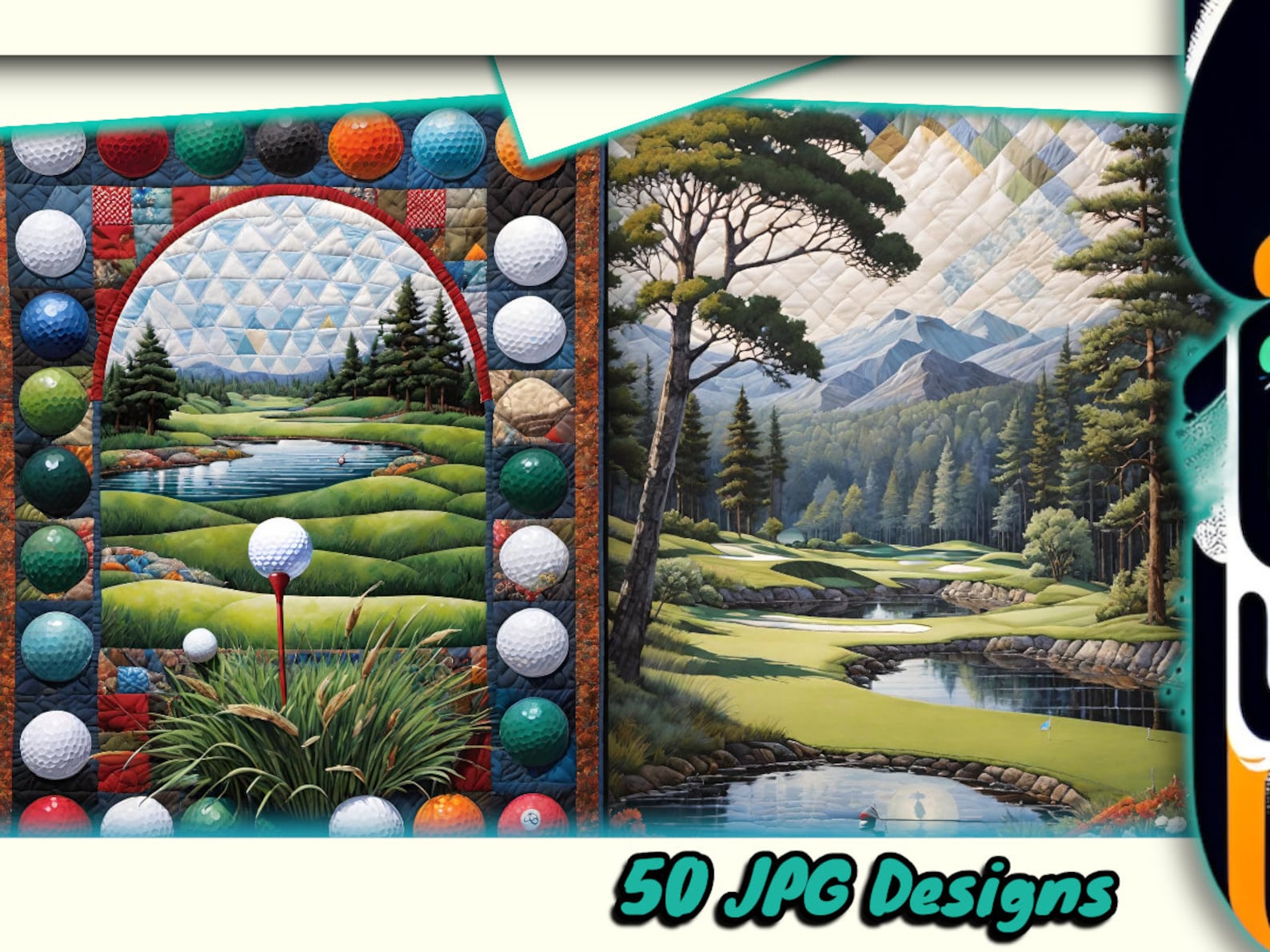 Golf Quilt Patterns - Patchwork Golfing Art - Golf Course Landscape ...
