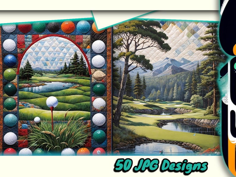 Golf Quilt Patterns - Patchwork Golfing Art - Golf Course Landscape ...
