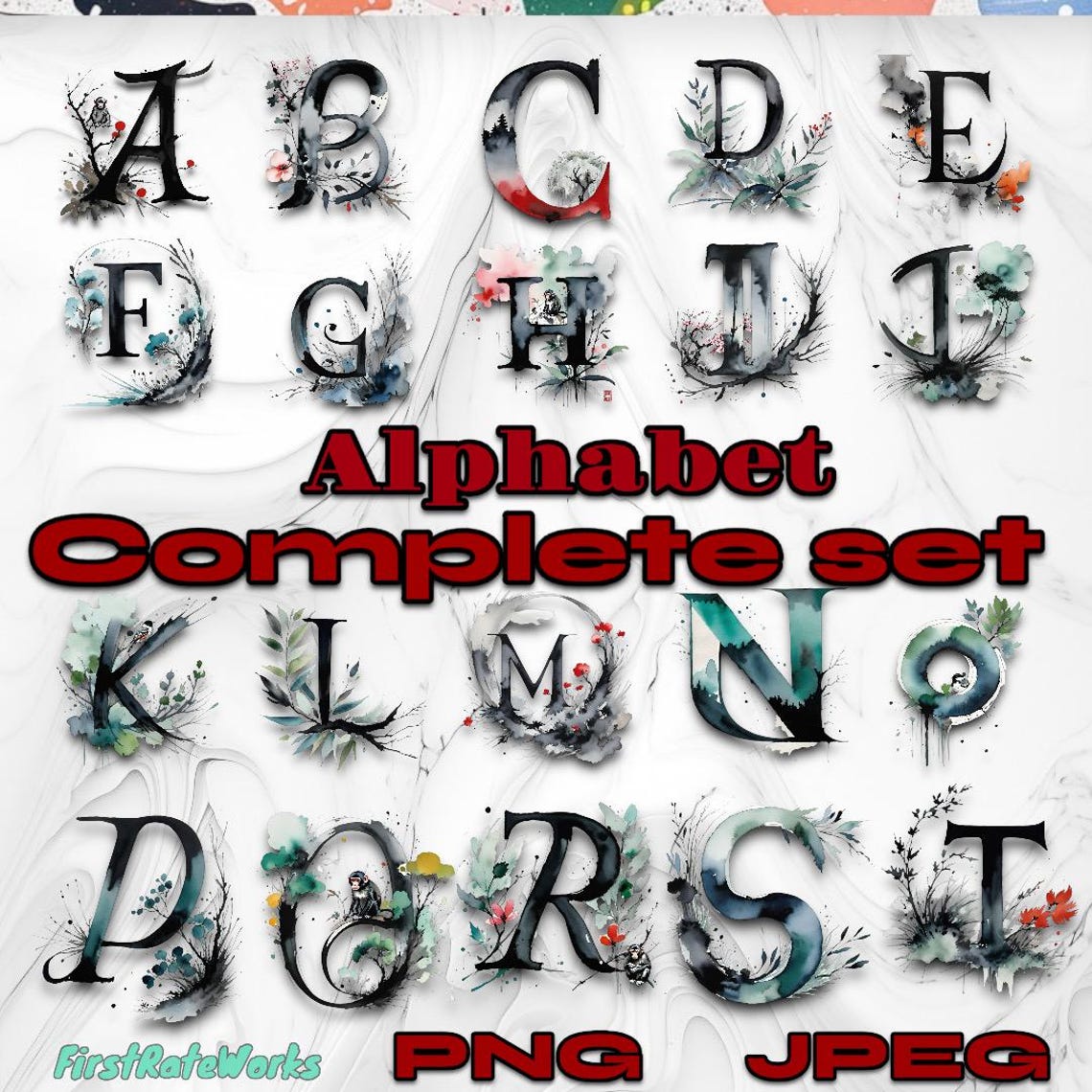 Asian Script Design Font Lettering - Complete Alphabet Letters Set ...