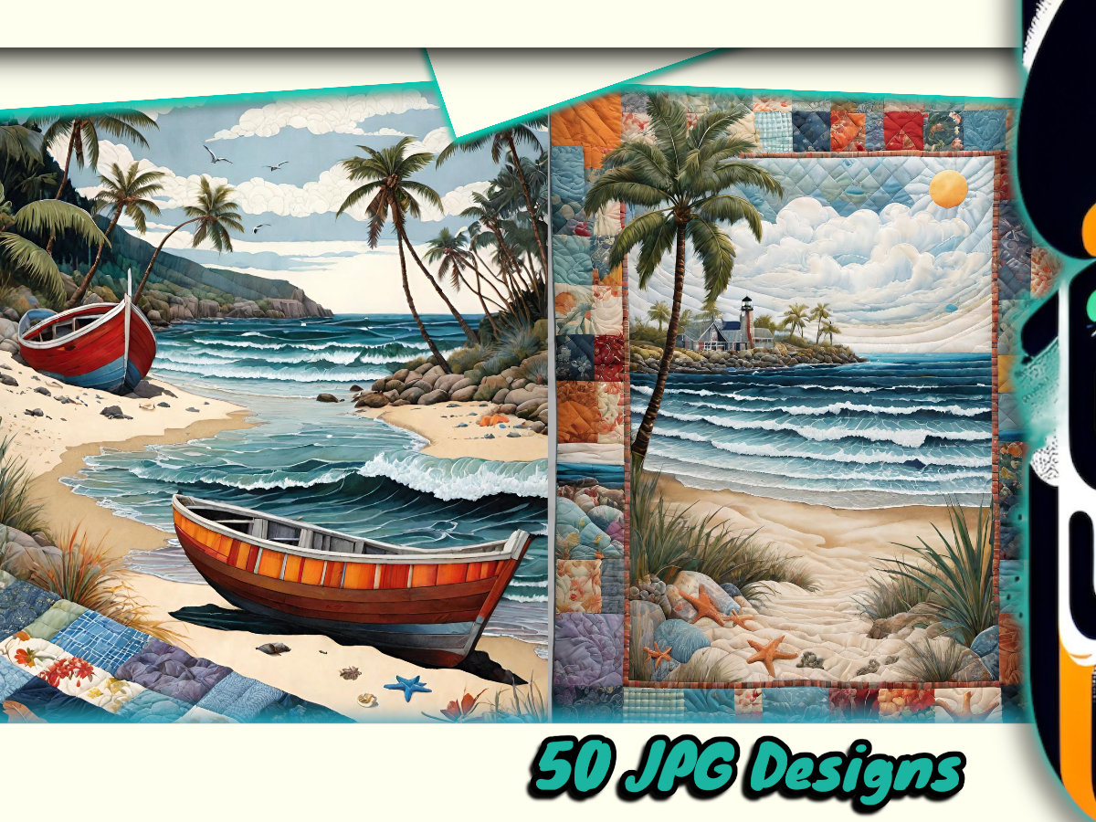 Beach Quilt Patterns - Patchwork Ocean Scenery - Coastal Wall Art ...