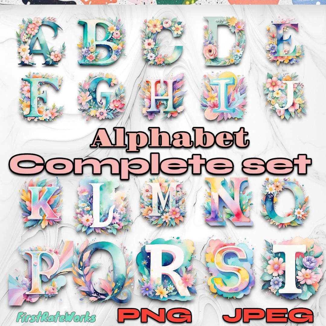 Pastel Floral Font Lettering - Complete Alphabet Set | Pastel Design ...