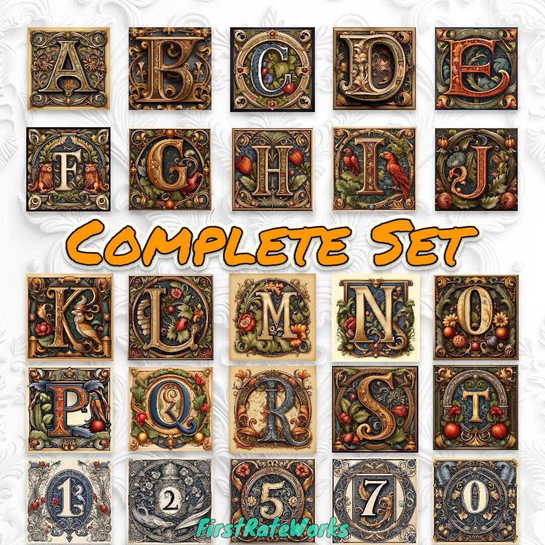 Medieval Font Lettering - Complete Alphabet & Numbers Set | Old English ...