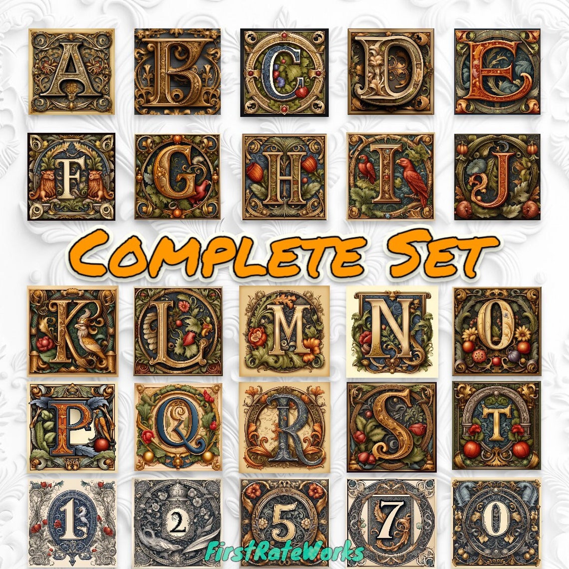 Medieval Font Lettering - Complete Alphabet & Numbers Set | Old English ...