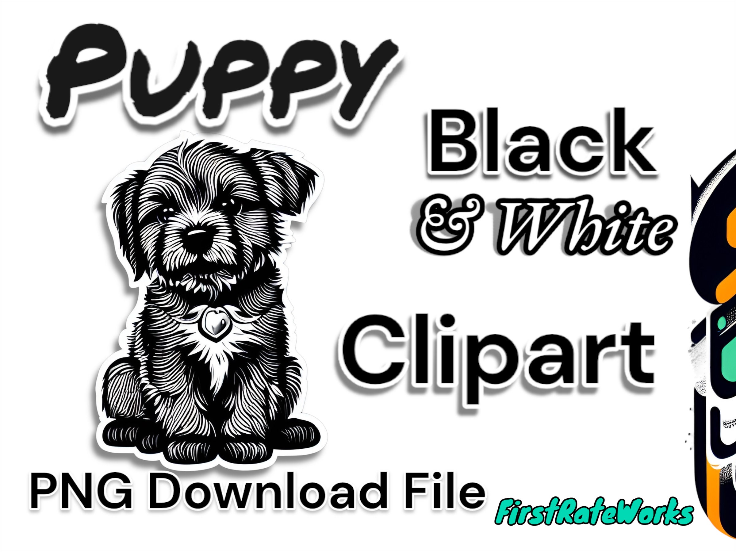 Cute Puppy Clip Art Digital Download Black Puppy Dog Sitting PNG ...