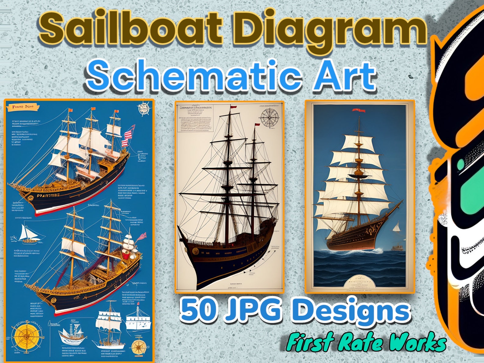 Sailboat Schematic Blueprint Art - Antique Boat Diagram | Ship Map ...