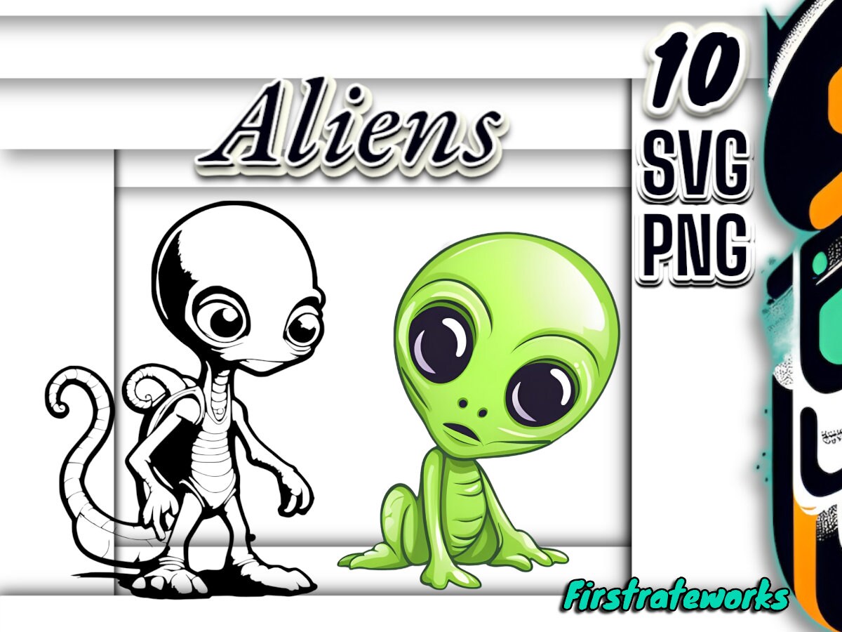 Alien Clipart SVG and PNG Files 10 Digital Download Files Aliens Cut ...
