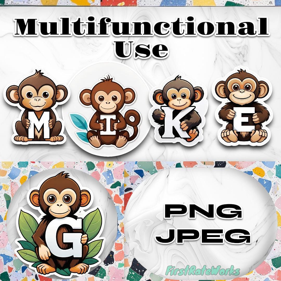 Complete Monkey Theme Alphabet Font Set | Baby Monkeys Holding Letters ...