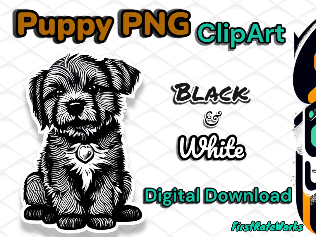 Cute Puppy Clip Art Digital Download Black Puppy Dog Sitting PNG ...