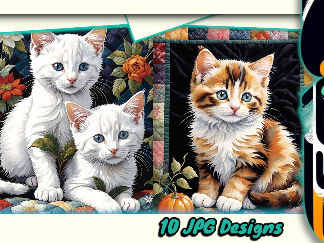 Kitten Quilt Patterns - Patchwork Cat Art - Cats Wall Art Digital ...