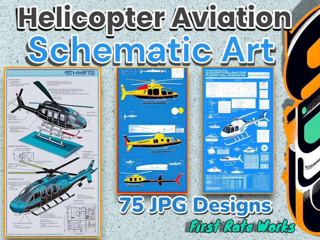 Helicopter Blueprint Art - Schematic Aviation Map | Printable Wall Art ...