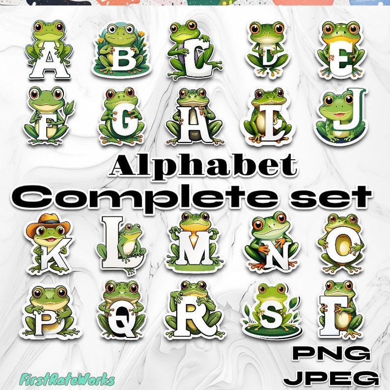 Complete Frog Theme Alphabet Font Set | Cute Frogs Holding Letters A-Z ...