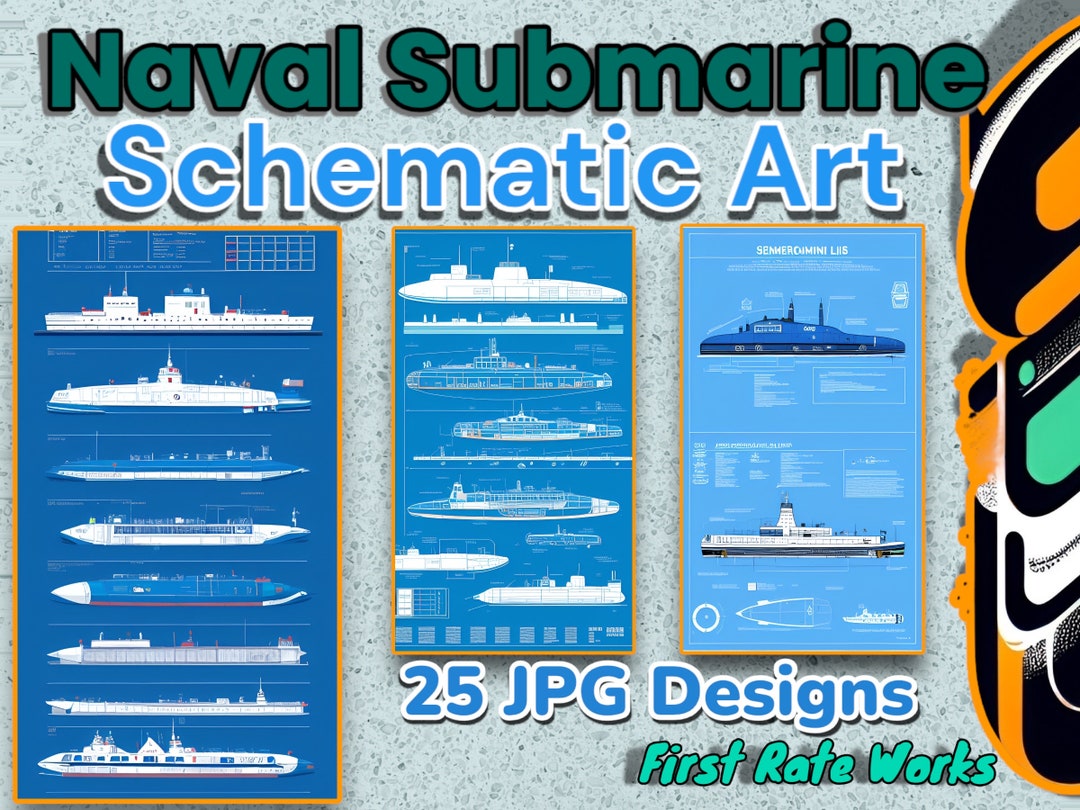 Submarine Blueprint Art - Vintage Naval Schematics - Printable Wall Art ...