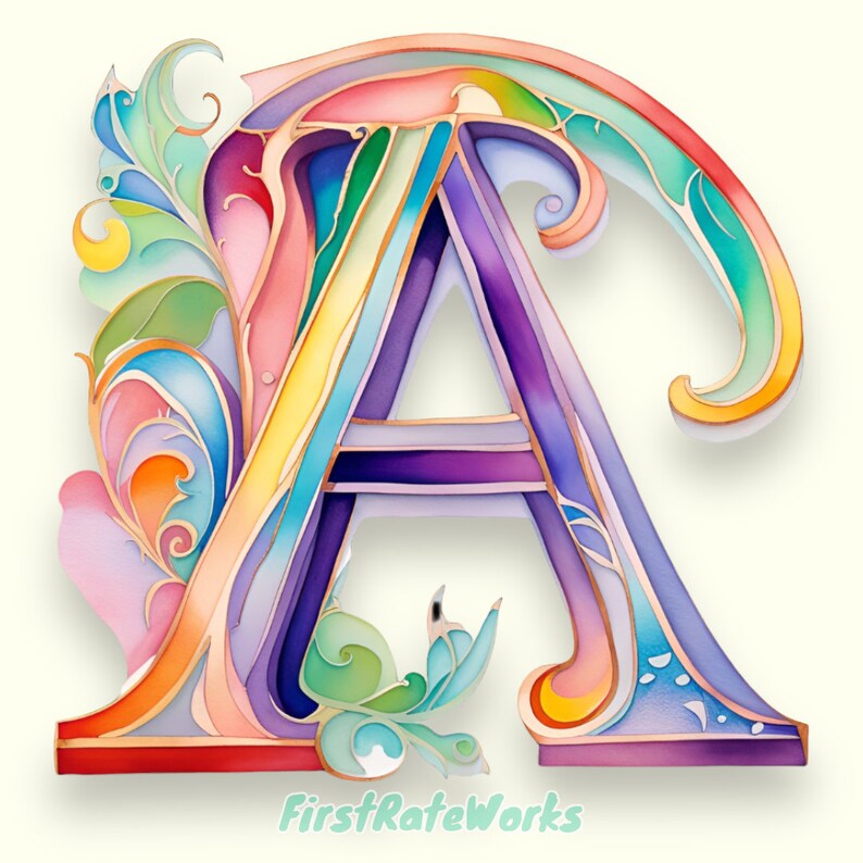 Watercolor Font Lettering - Complete Alphabet Set | Colorful English ...