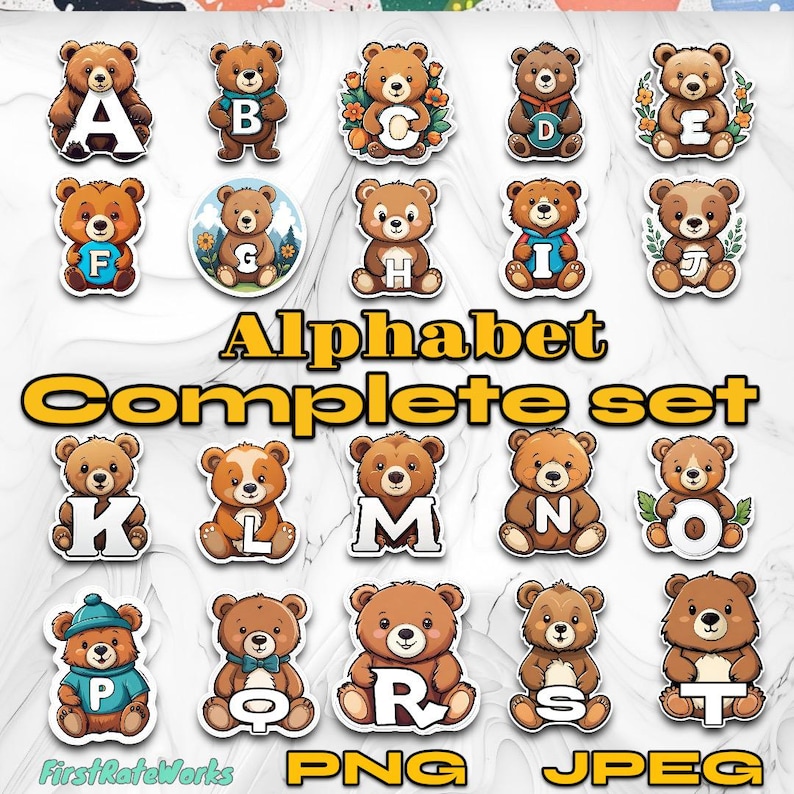 Complete Bear Theme Alphabet Set | Cute Baby Cubs Holding Font Letters ...